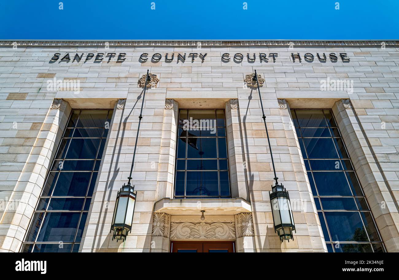 Lettering and art deco lamps above the entrance to the Sanpete County ...