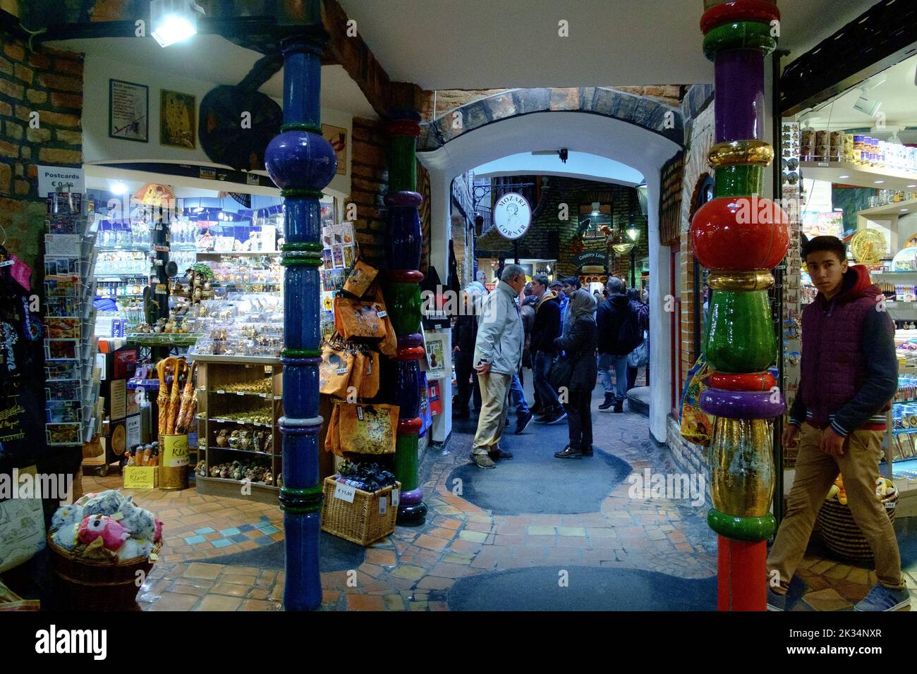 The souvenir shop inside the Hundertwasserhaus house in Vienna, Austria ...