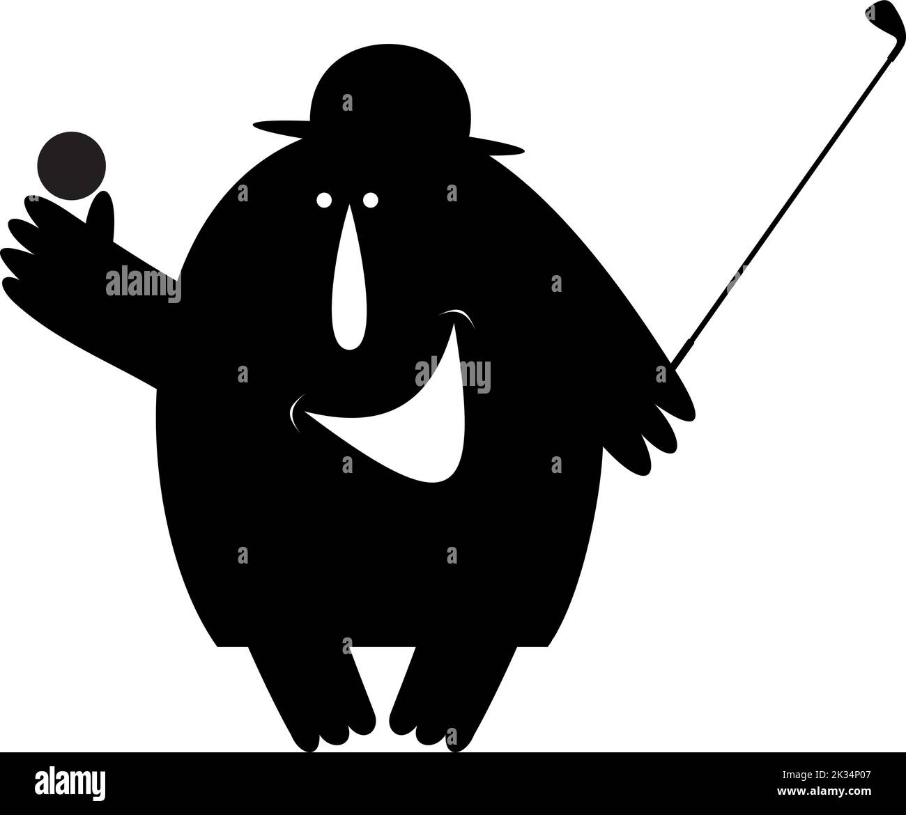 Smiling man in the bowler hat plays golf illustration. Funny man ...