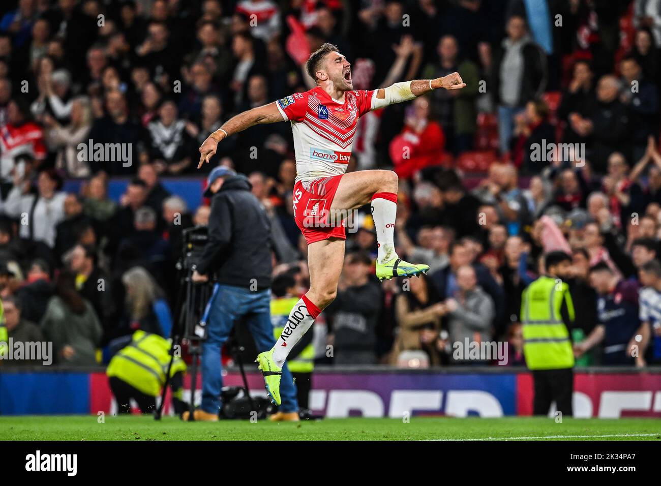 Tommy Makinson #2 of St Helens celebrates at the final whistle as he ...