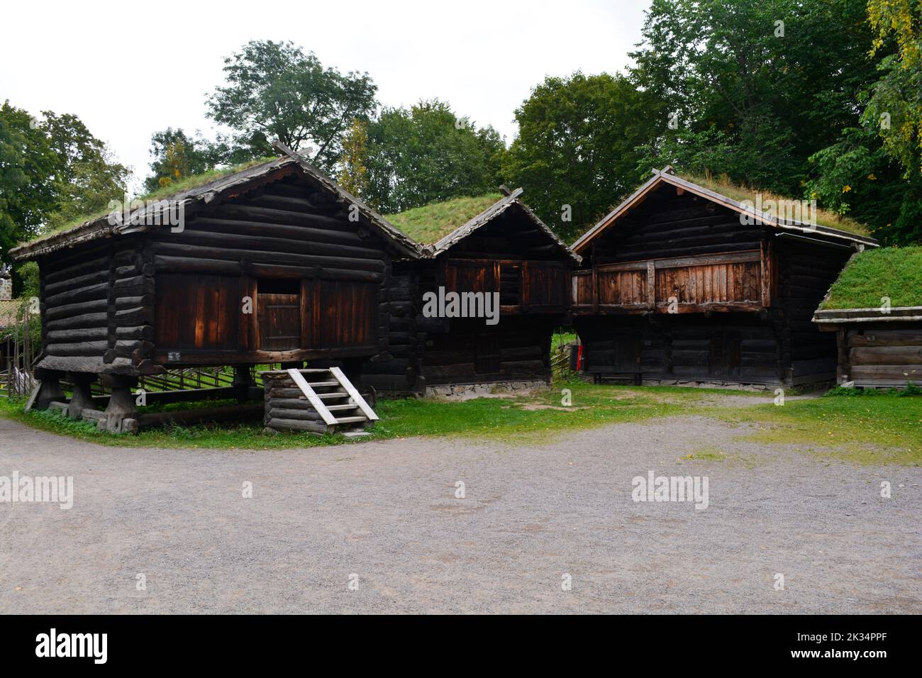 Oslo, Norway, September 2022: Old wooden houses with grass roofs ...