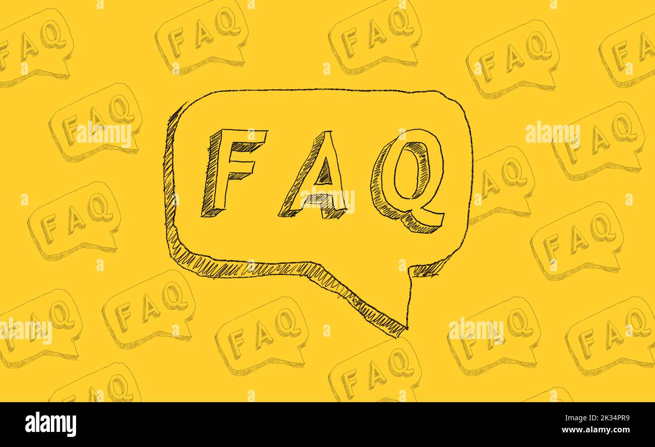 Hand drawing text FAQ in speech bubbles on yellow background ...