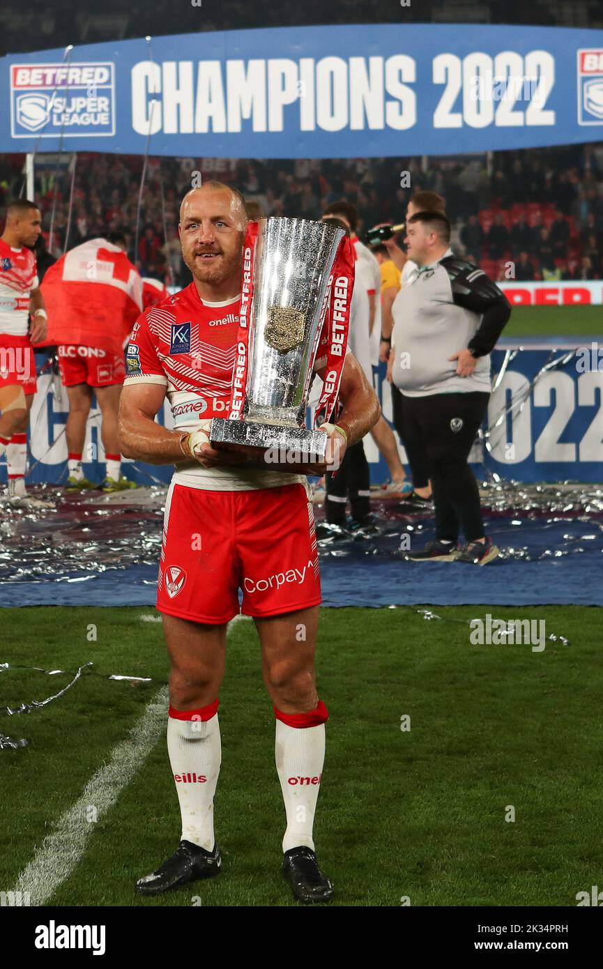 Manchester, UK. 24th Sep, 2022. James Roby of St Helens celebrates ...