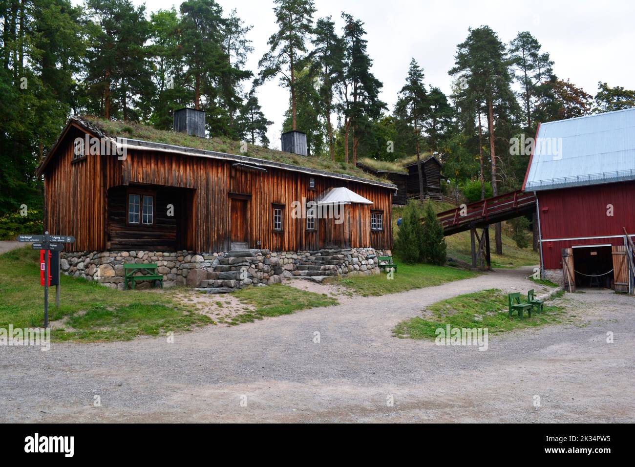 Oslo, Norway, September 2022: Old wooden house with grass roof ...