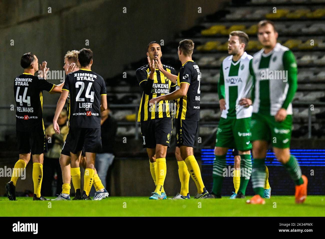 Lierse's Leonardo Rocha celebrates after scoring during a soccer game ...