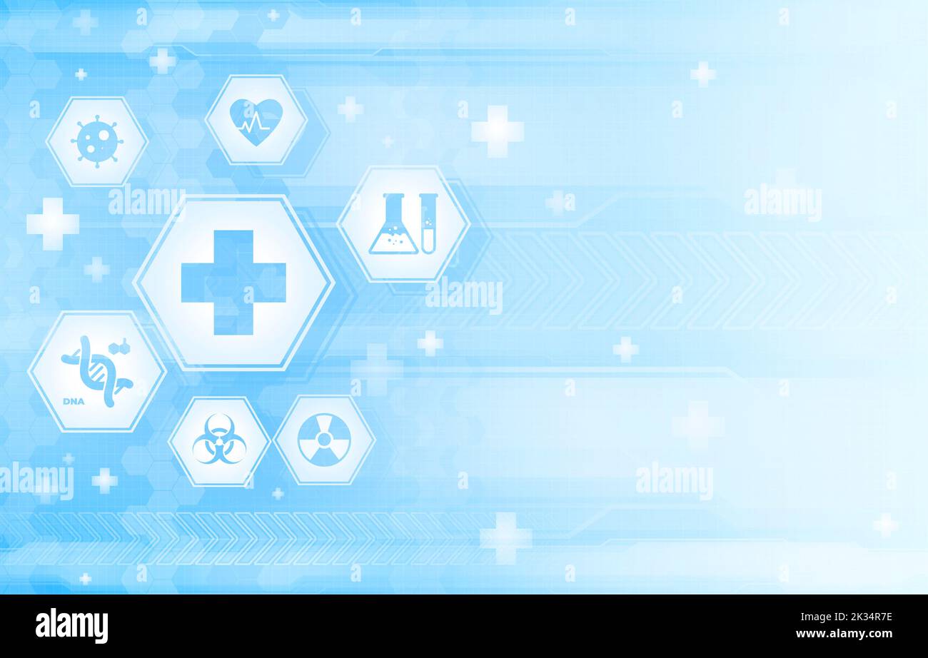 Blue and white futuristic medical or biotech background with hud ...
