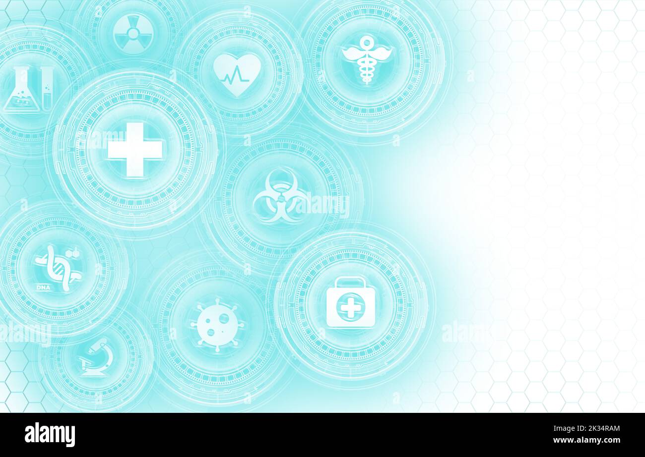 Blue and white futuristic medical or biotech background with hud ...