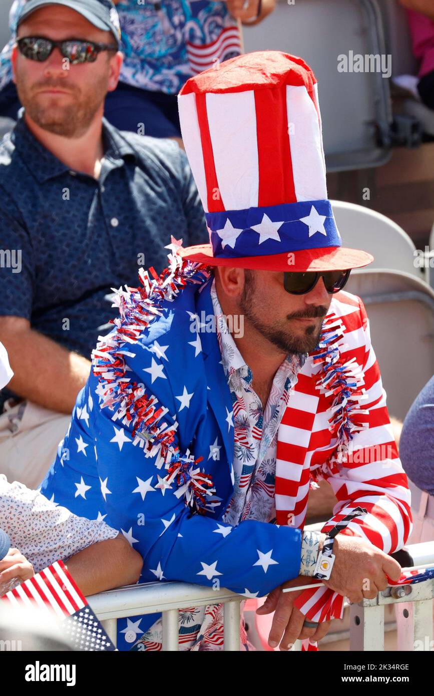 CHARLOTTE, NC - SEPTEMBER 24: A fan dresses as Uncle Sam as seen at the ...