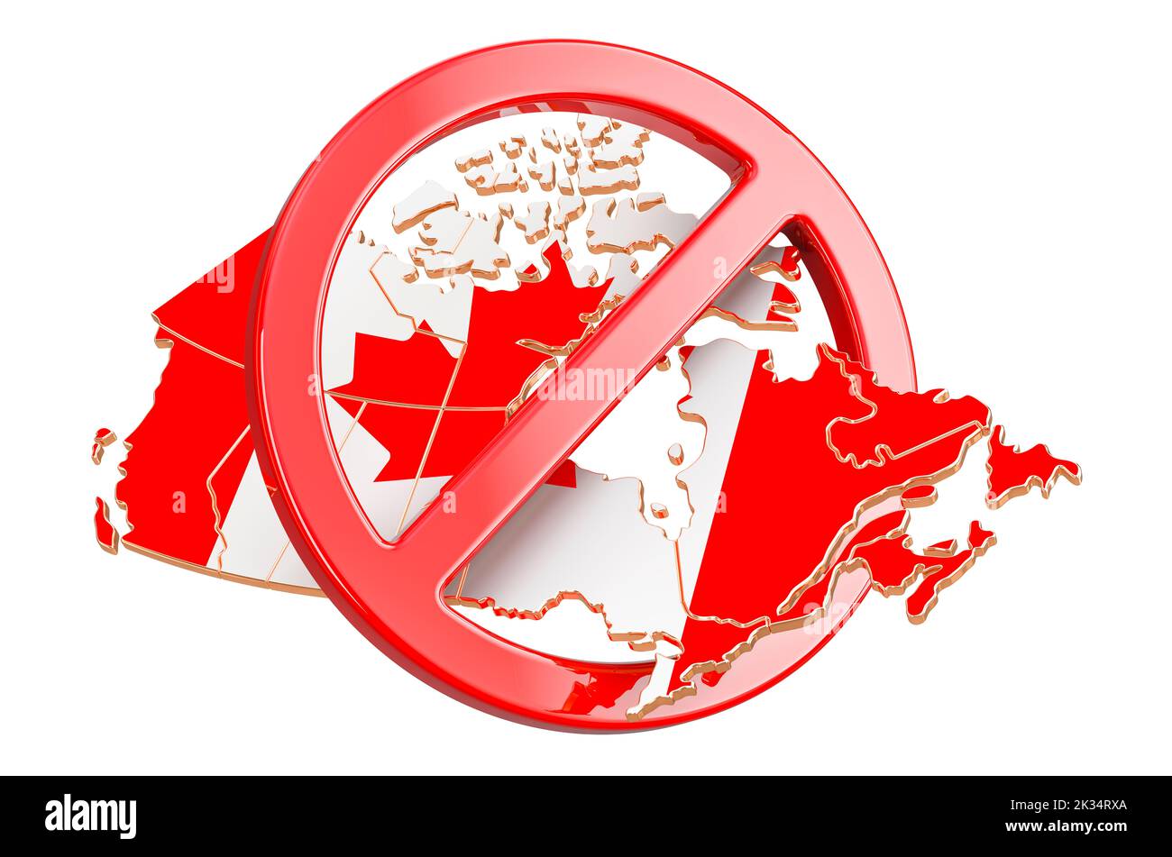 Canadian map with forbidden sign, 3D rendering isolated on white ...
