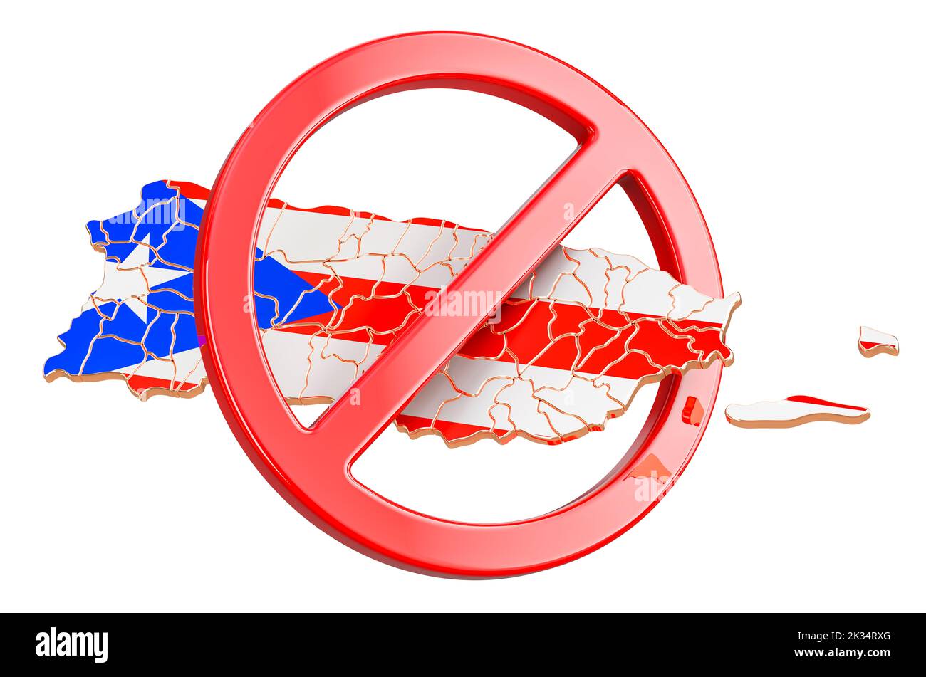 Puerto Rican map with forbidden sign, 3D rendering isolated on white ...