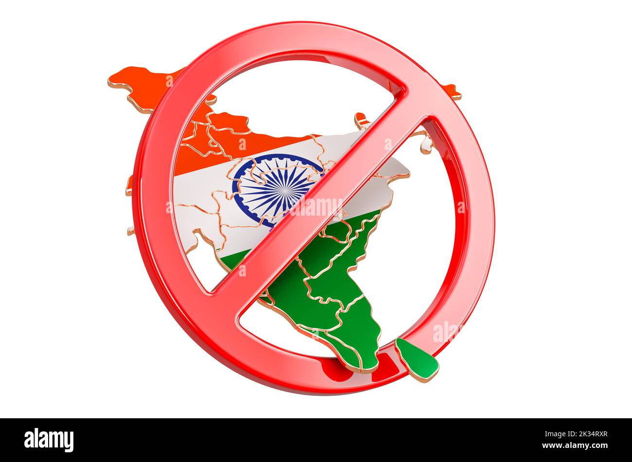 Indian map with forbidden sign, 3D rendering isolated on white ...