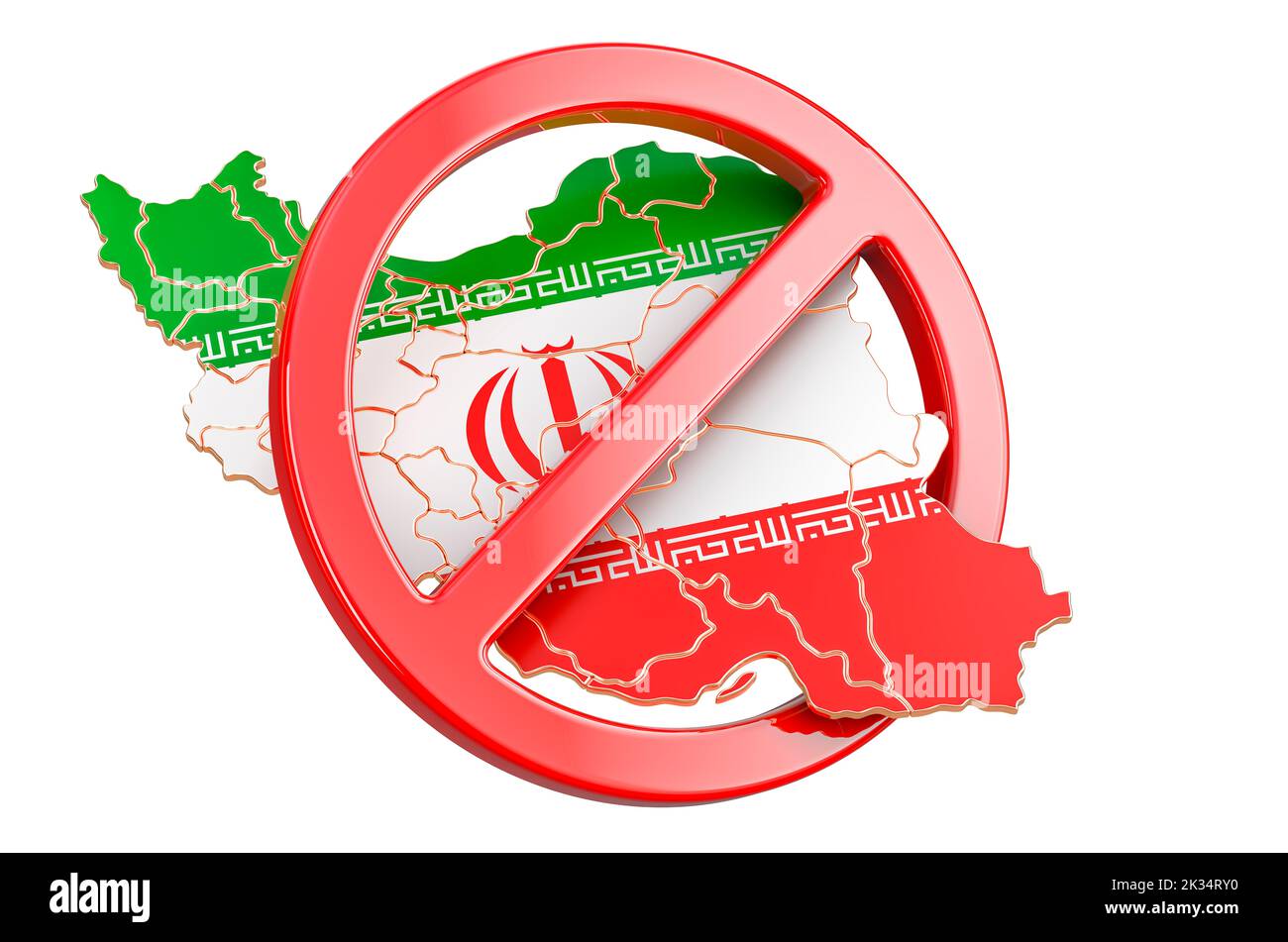 Iranian map with forbidden sign, 3D rendering isolated on white ...