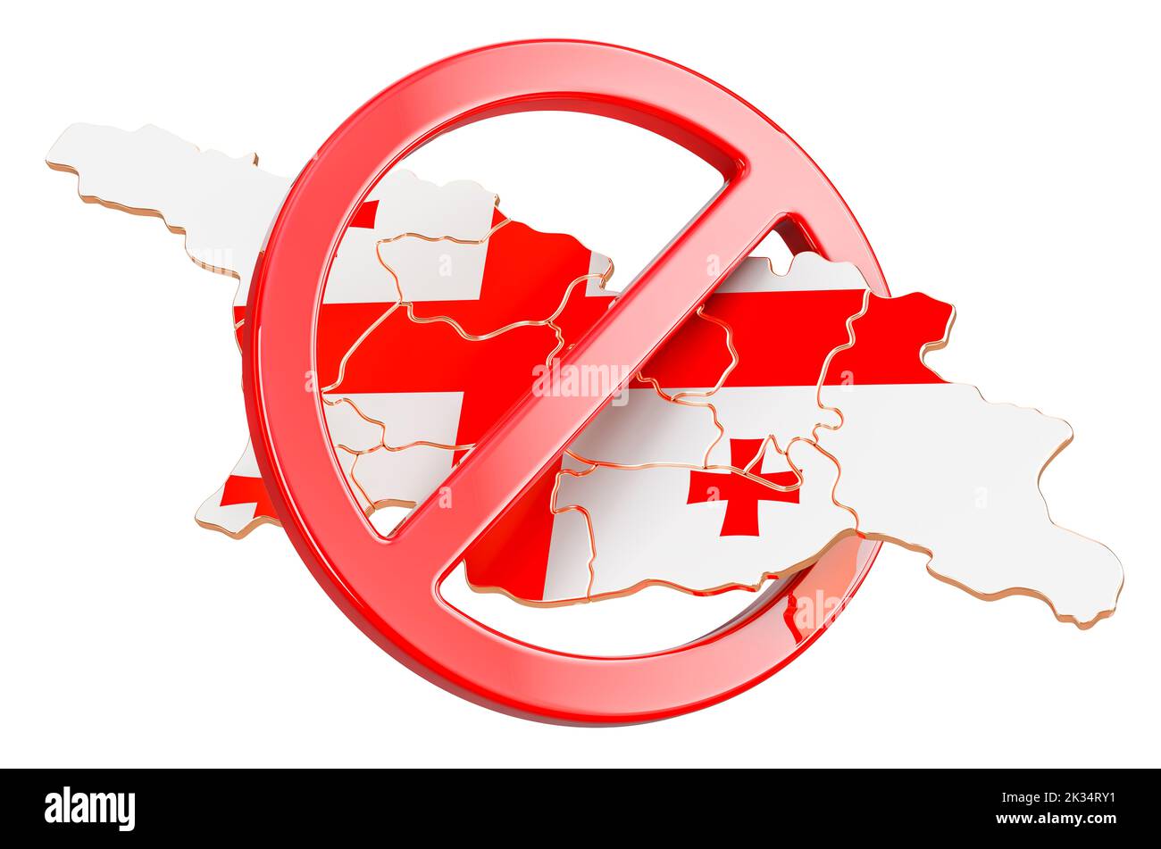 Georgian map with forbidden sign, 3D rendering isolated on white ...