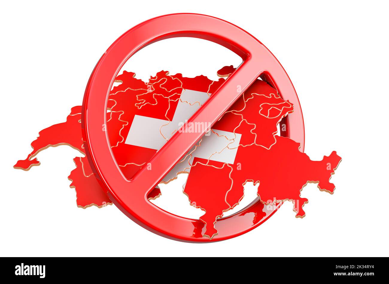 Swiss map with forbidden sign, 3D rendering isolated on white ...
