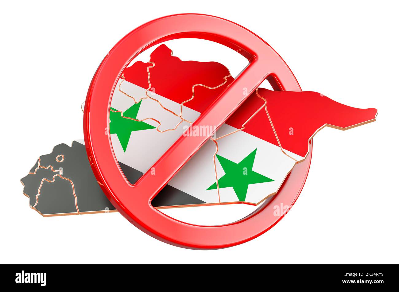 Syrian map with forbidden sign, 3D rendering isolated on white ...
