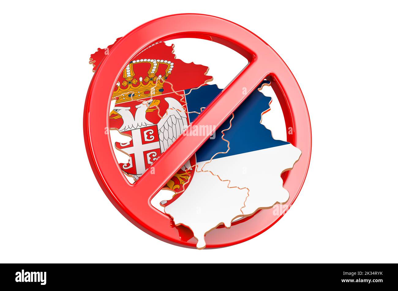 Serbian map with forbidden sign, 3D rendering isolated on white ...