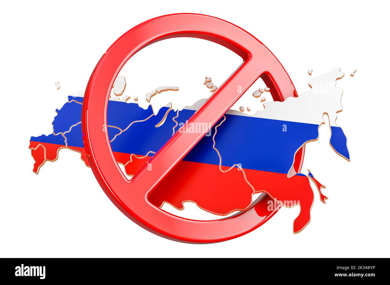 Russian map with forbidden sign, 3D rendering isolated on white ...