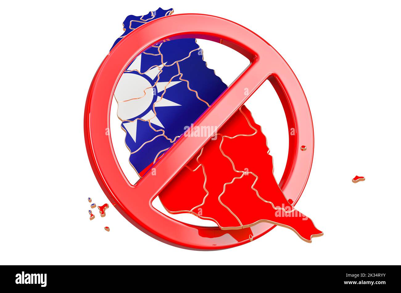 Taiwanese map with forbidden sign, 3D rendering isolated on white ...