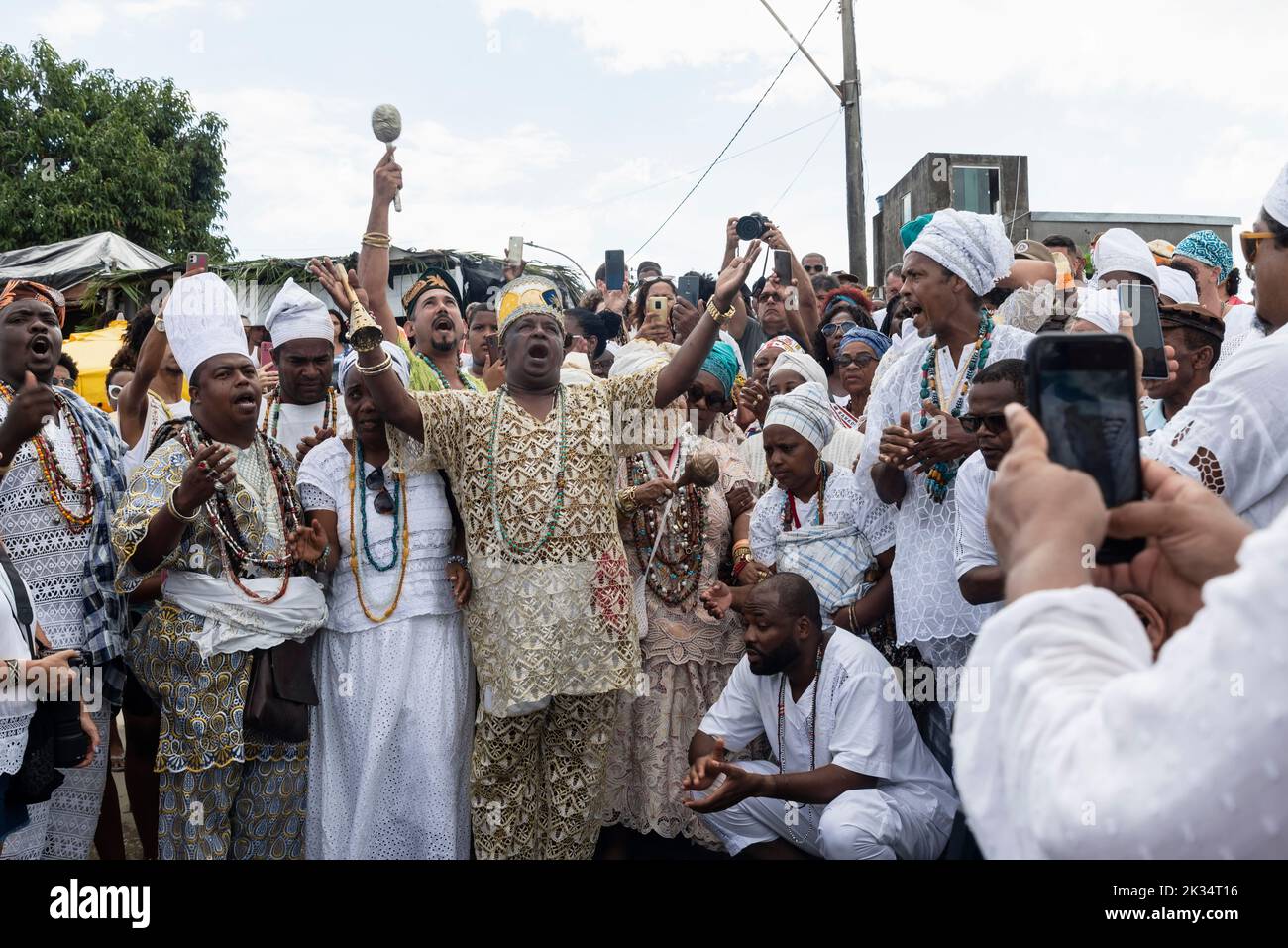 Members of the Candomble religion are seen during a religious ...