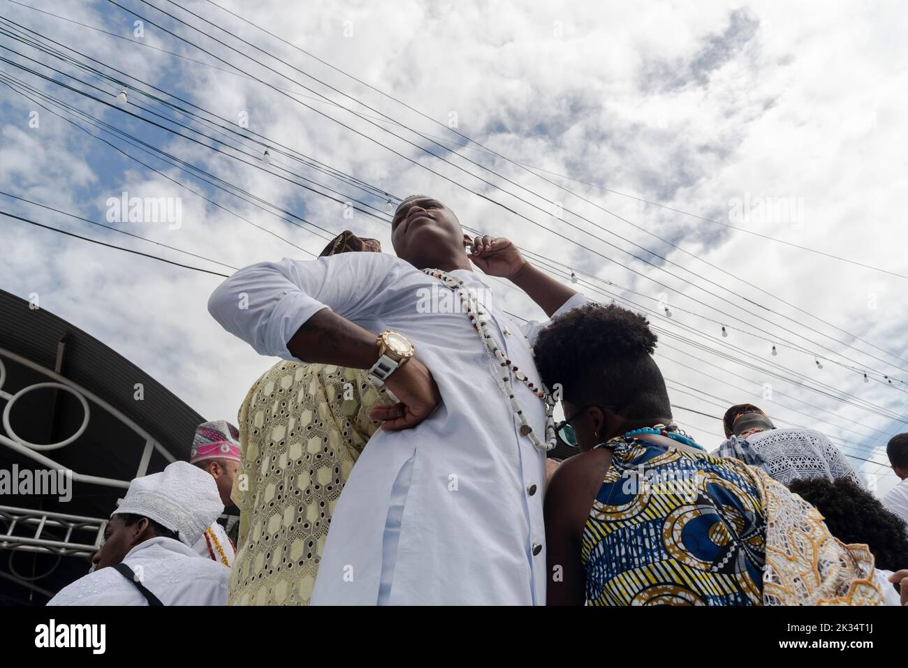Members of the Candomble religion are seen during a religious ...