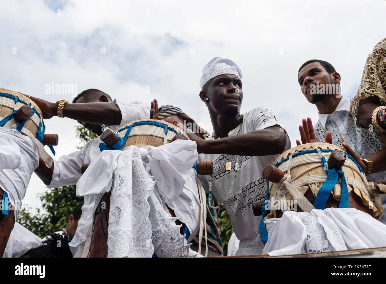 Members of the Candomble religion are seen during a religious ...