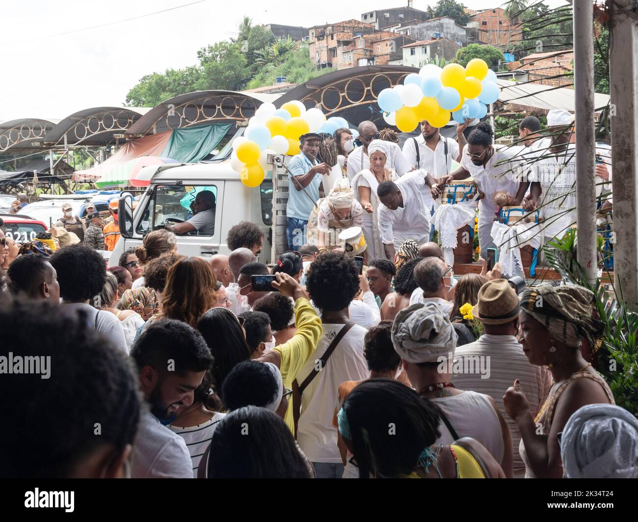 Members of the Candomble religion are seen during a religious ...