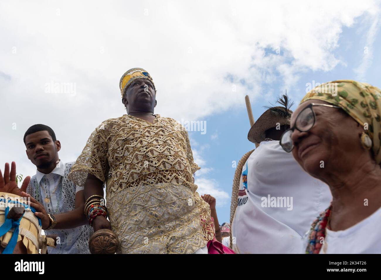 Members of the Candomble religion are seen during a religious ...