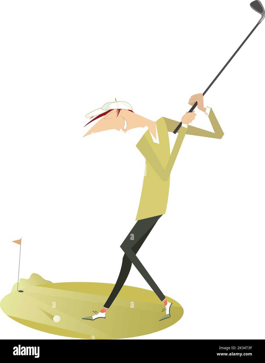 Cartoon golfer man on the golf course illustration. Cartoon smiling ...