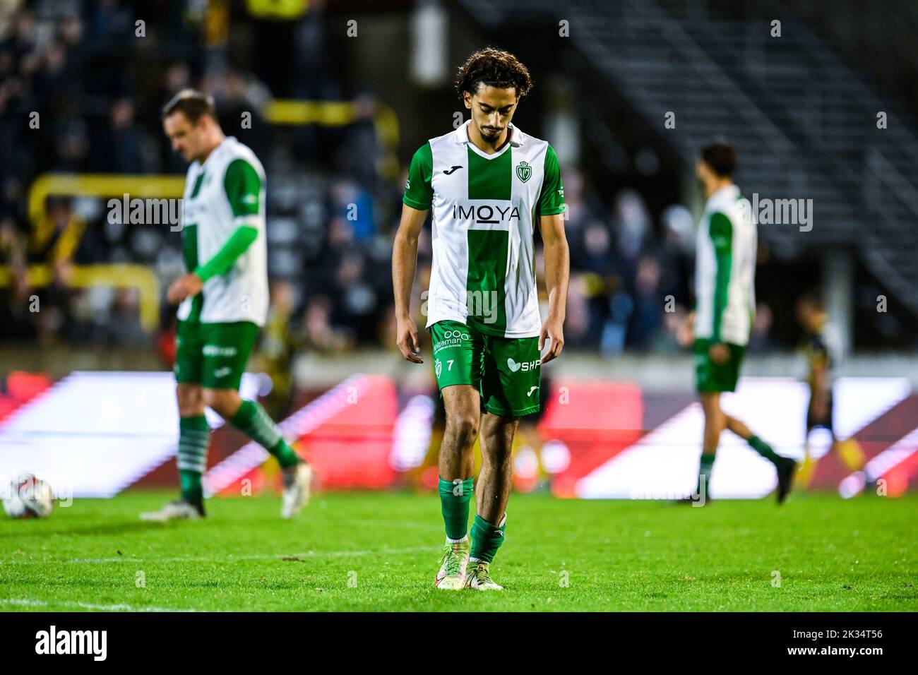 Racing's Yanis Mrani shows defeat during a soccer game between Lierse ...