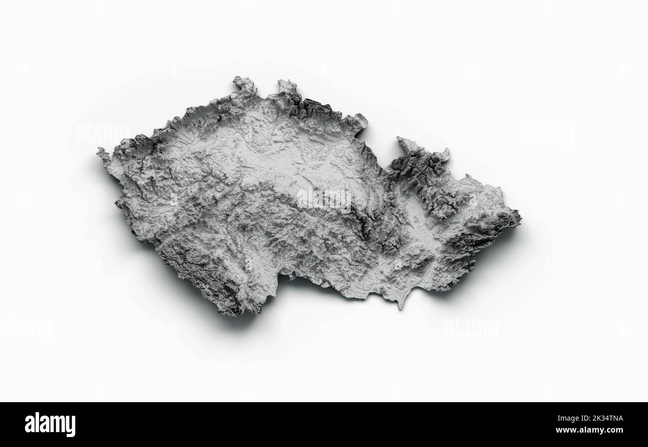 The shaded relief map of the Czech Republic isolated on a white ...