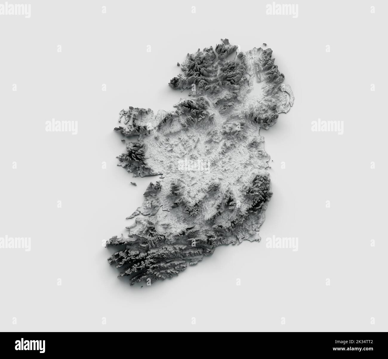 The shaded relief map of Ireland isolated on a white background Stock ...