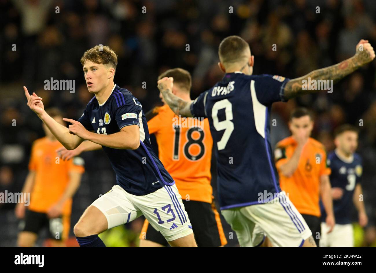 Glasgow, Scotland, 24th September 2022. Jack Hendry of Scotland scores ...