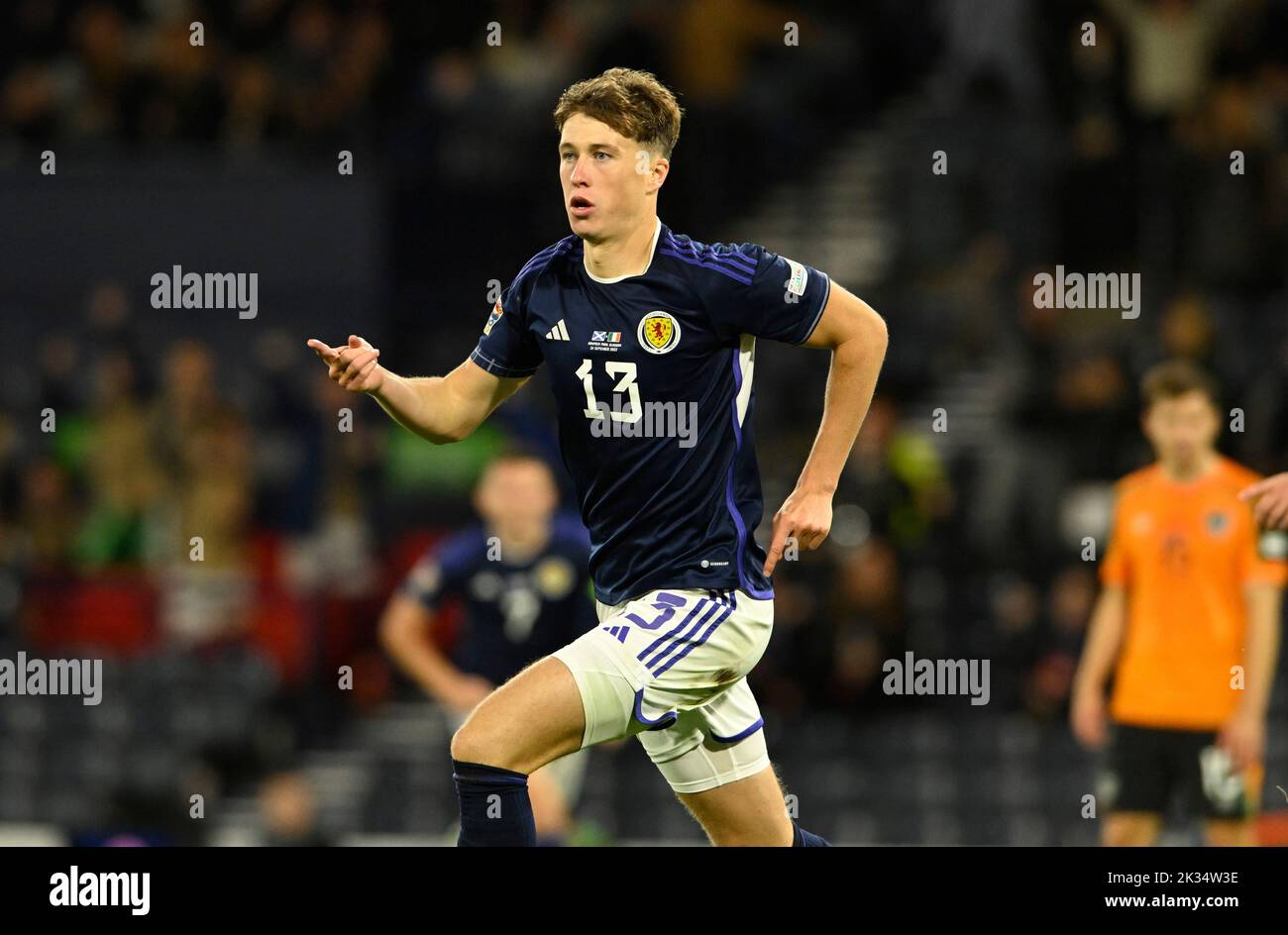 Glasgow, Scotland, 24th September 2022. Jack Hendry of Scotland scores ...