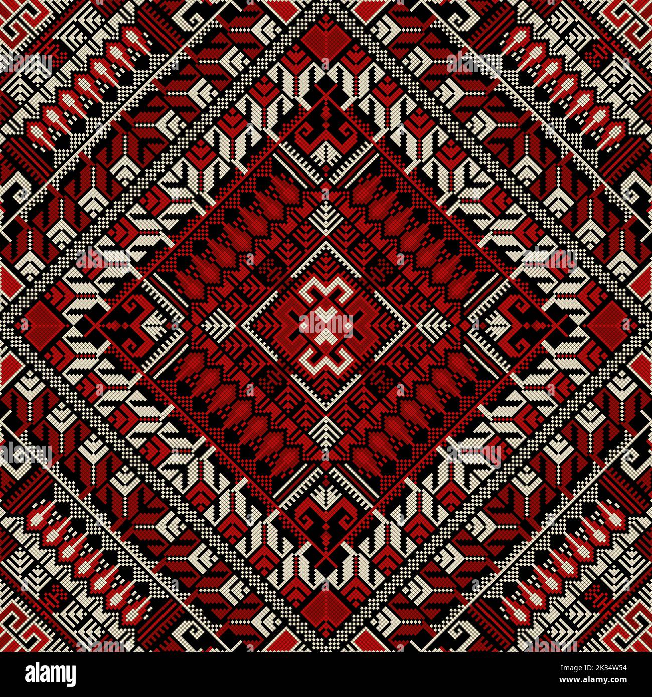 Decorative Palestinian seamless pattern in colors, traditional Tatreez ...