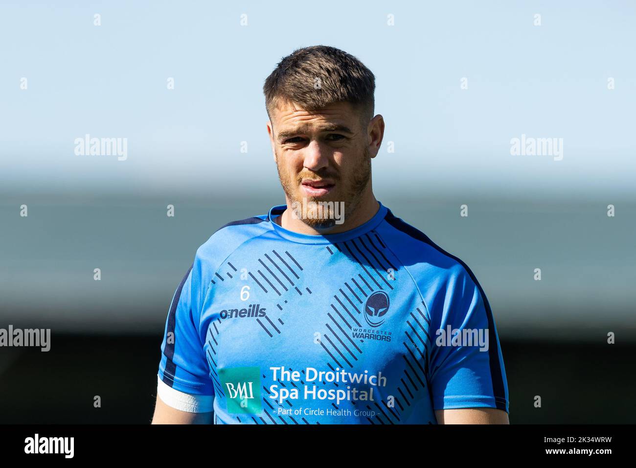 Fergus Lee-Warner of Worcester Warriors during the warm up before the ...