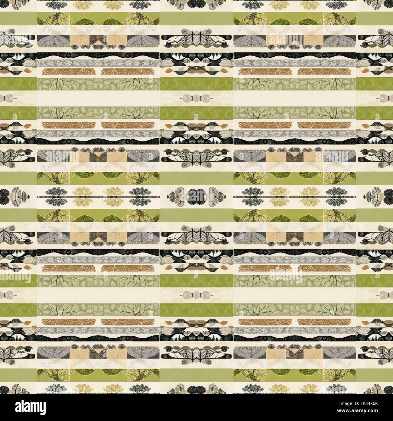 Forest green decorative damask seamless pattern. Geometric kaleidoscope ...