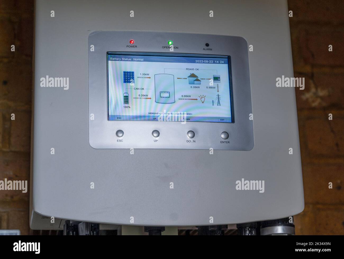 Solar power hybrid inverter with screen showing power generation ...