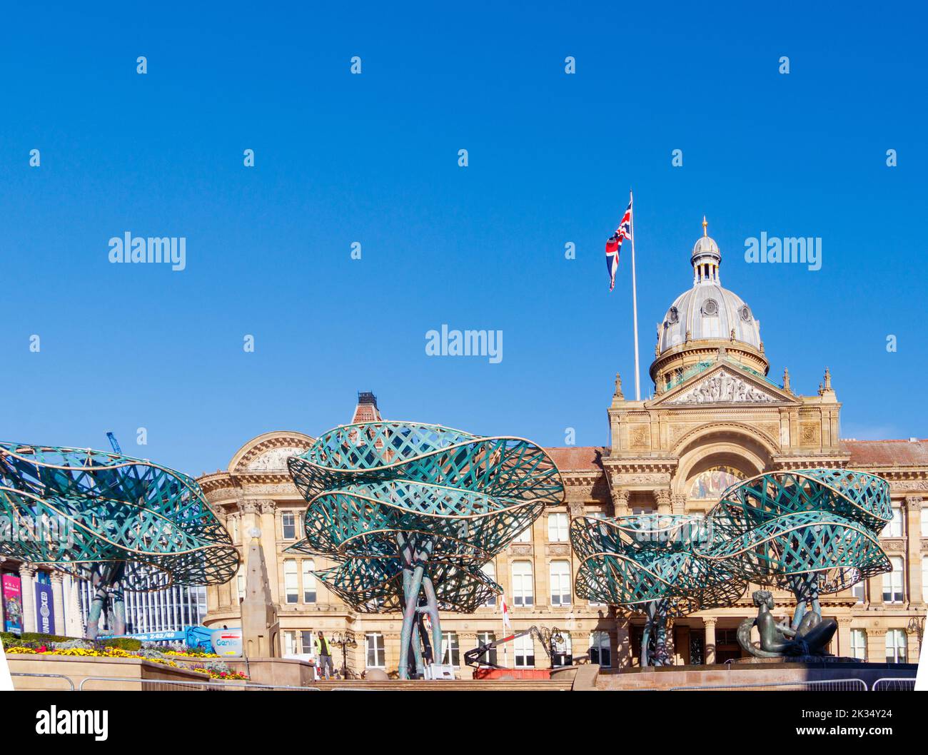victorian town hall and with new tree sculptures 2022 in birmingham ...