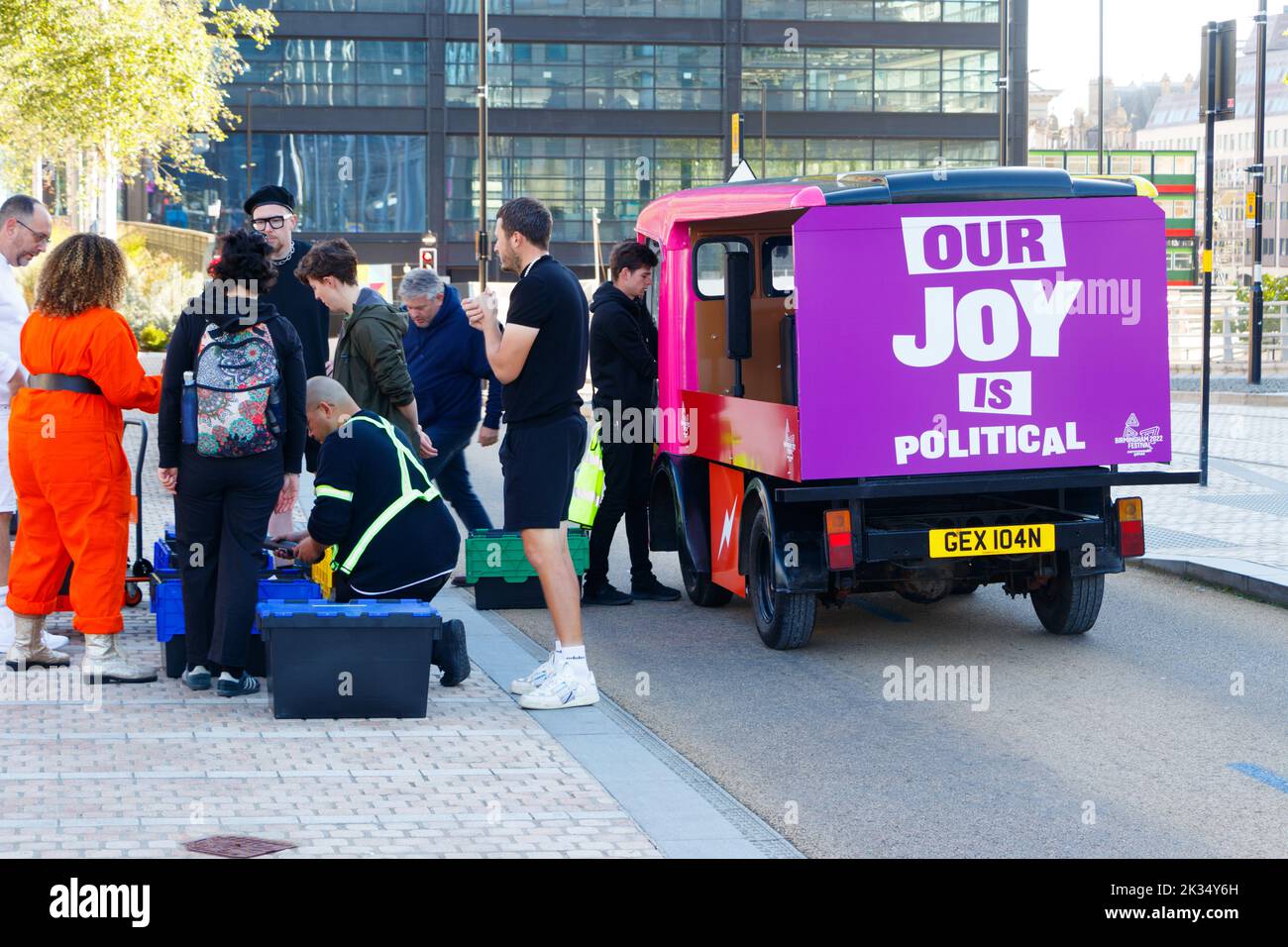our joy is political slogan on milk float setting up Gay Pride parade ...