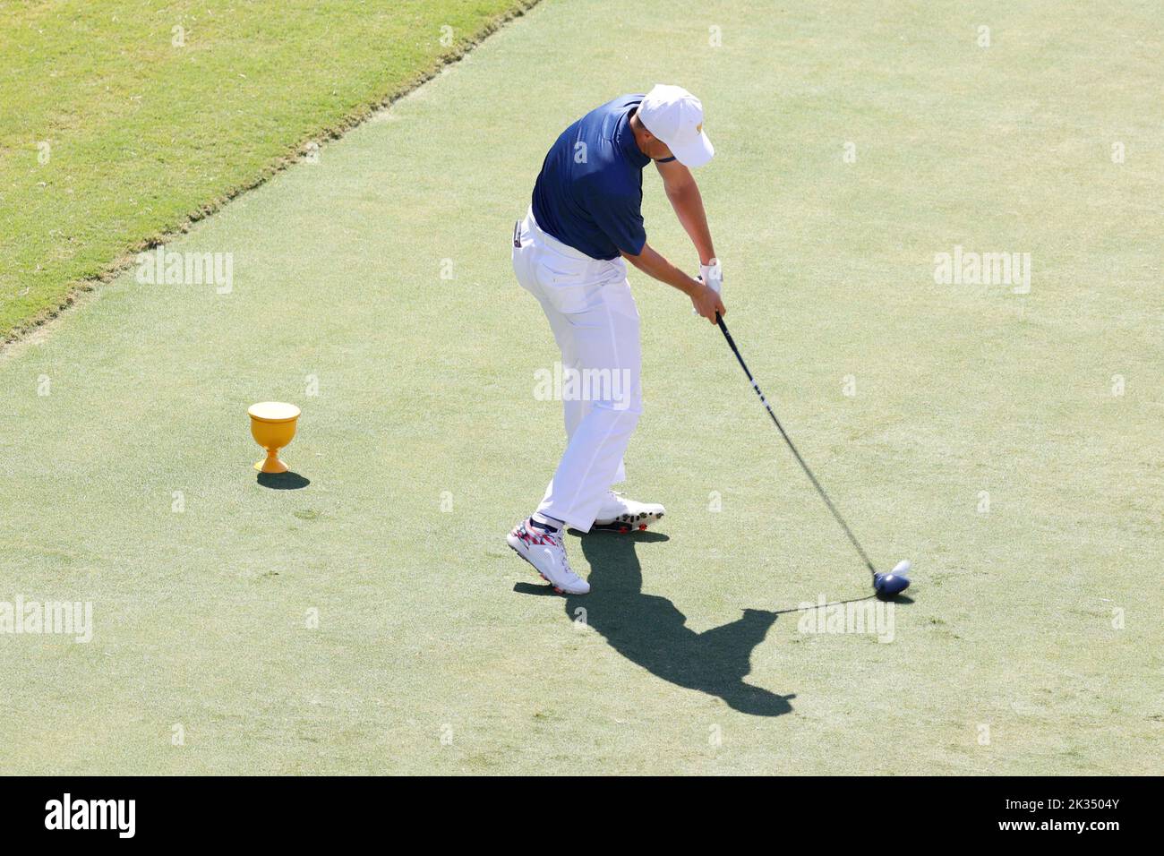 CHARLOTTE, NC - SEPTEMBER 24: USA Presidents Cup player Jordan Spieth plays his tee shot on the ...