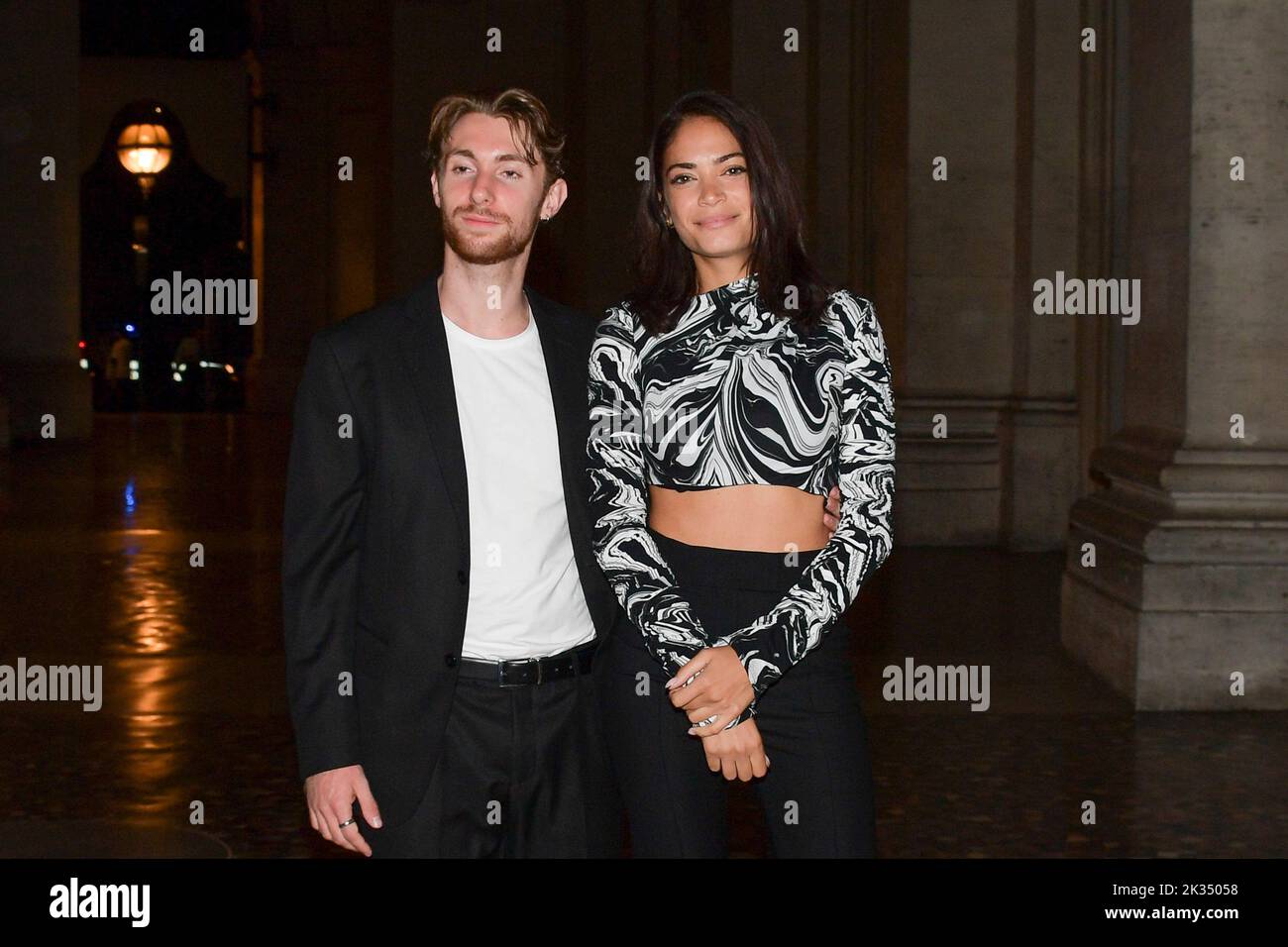 Francesco Patanè (L) and Elodie (R) attend the night photocall of the ...