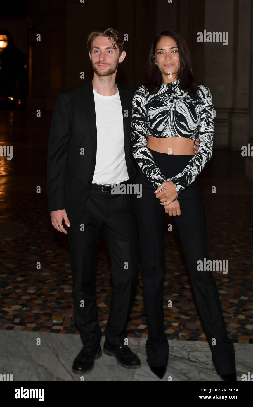 Francesco Patanè (L) and Elodie (R) attend the night photocall of the ...