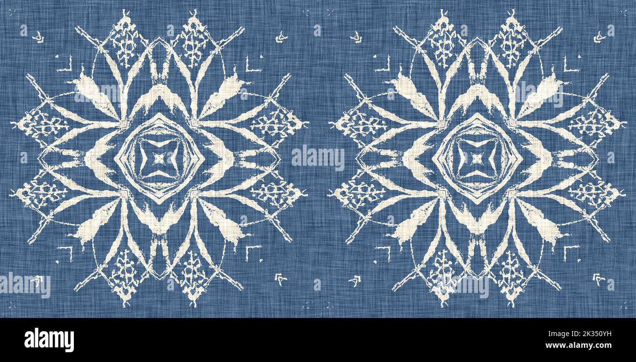 Farmhouse blue snow flake border background. Frosty batik french effect ...