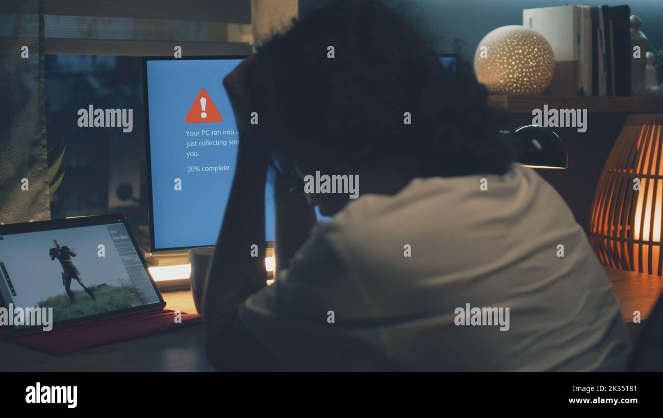 Upset male 3D designer having computer error while working on ... Upset male 3D designer having computer error while working on ...