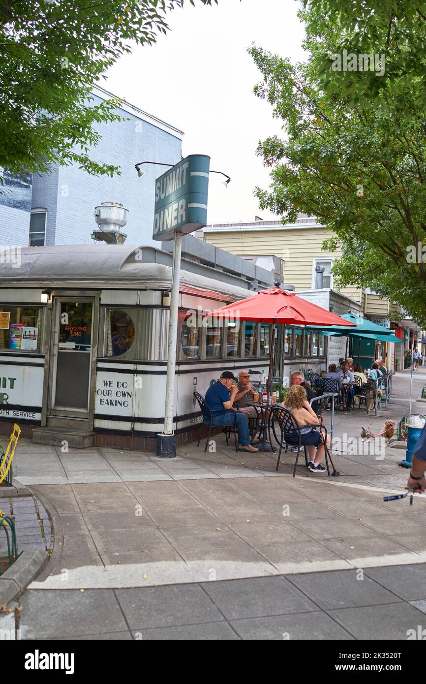 Exterior of building during breakfast at the Summit Diner in Summit ...