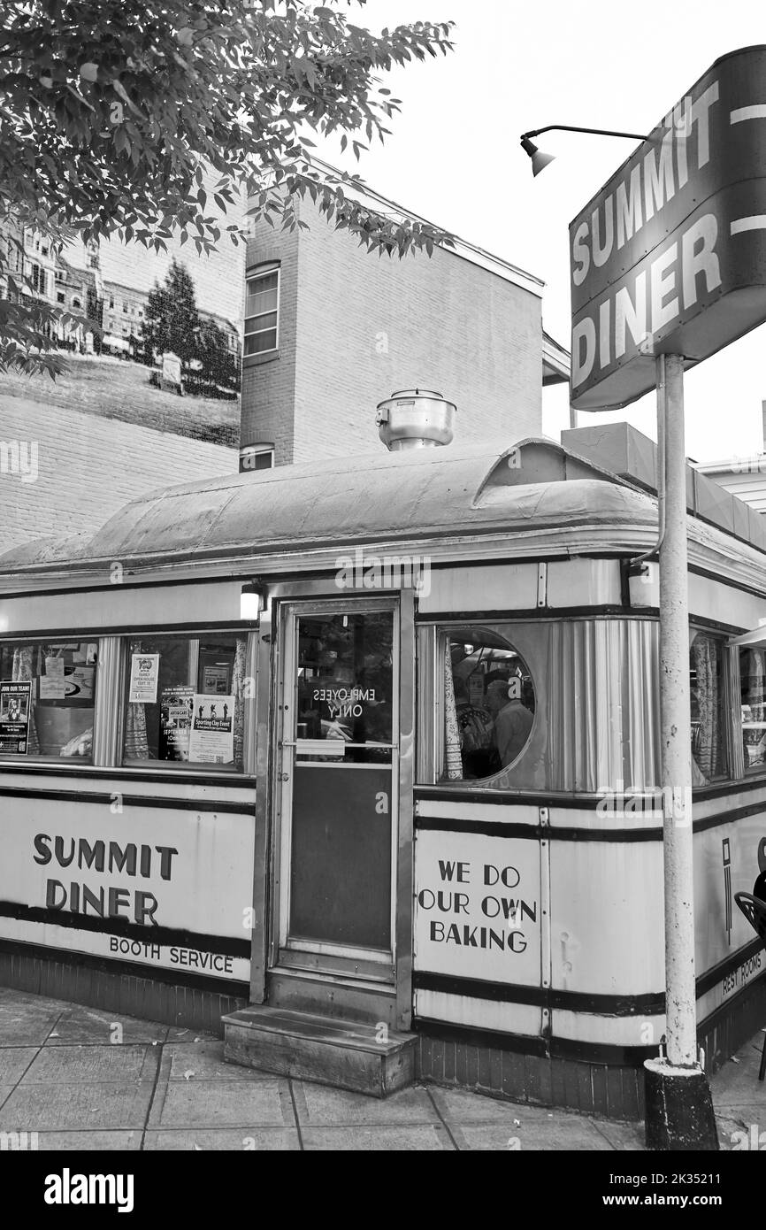 Exterior of building during breakfast at the Summit Diner in Summit ...