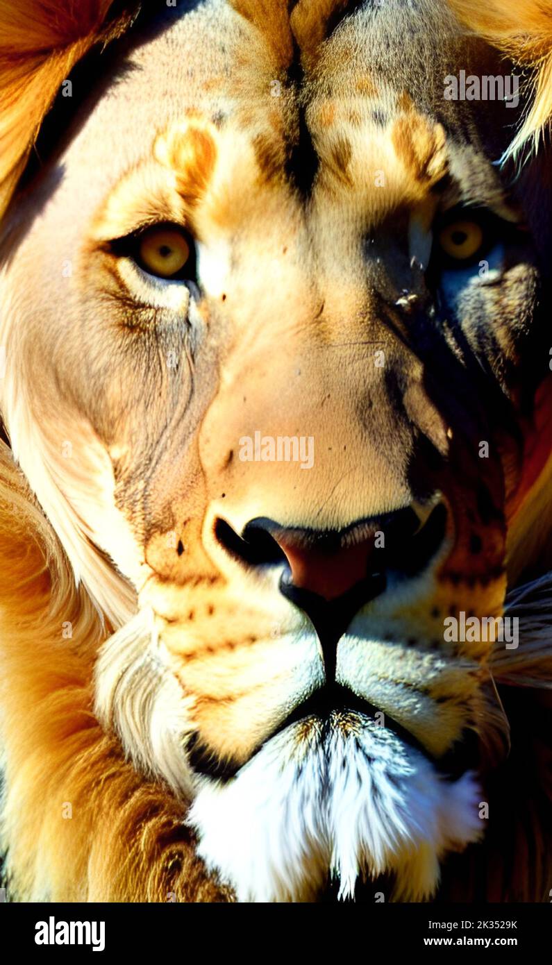 A vertical portrait of a beautiful lion Stock Photo - Alamy