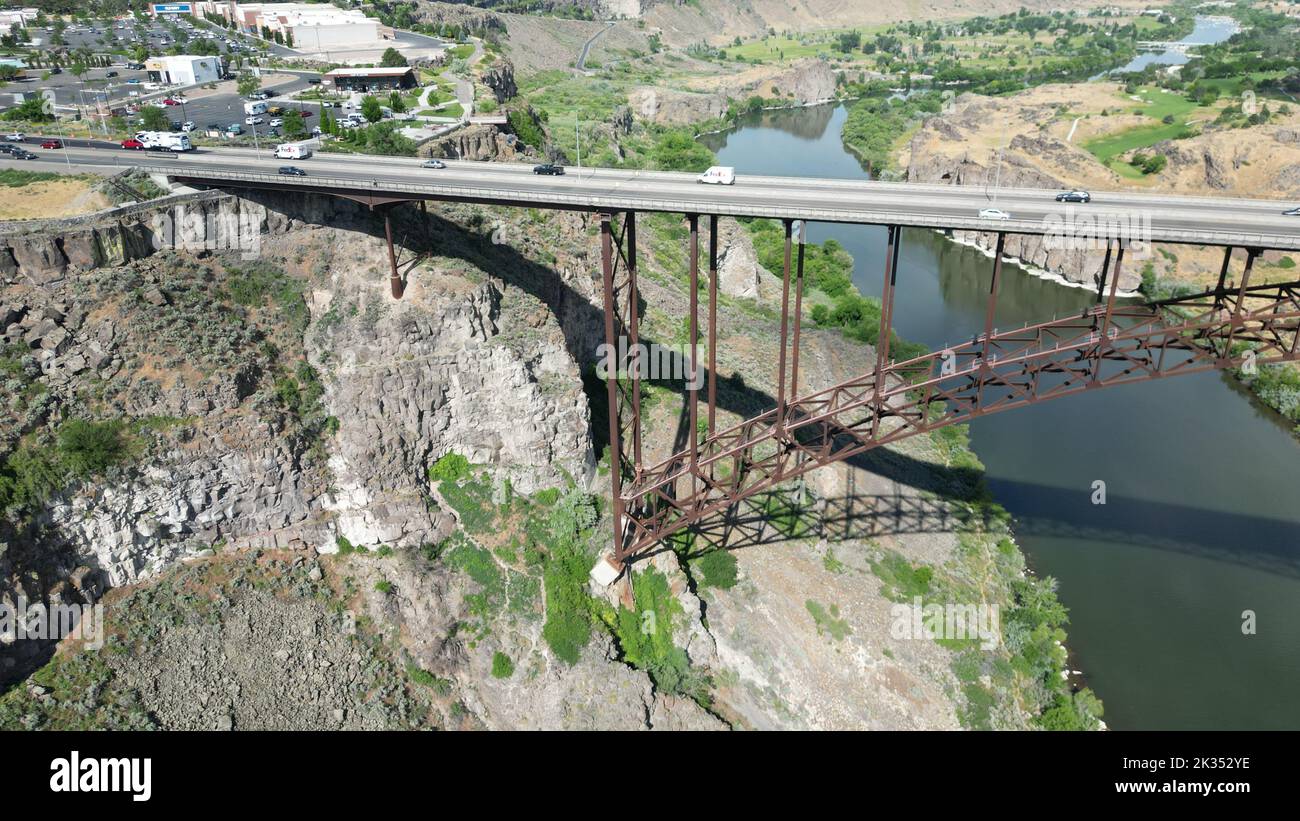 an Aerial shot over the perrine memorial bridge in idaho Stock Photo ...