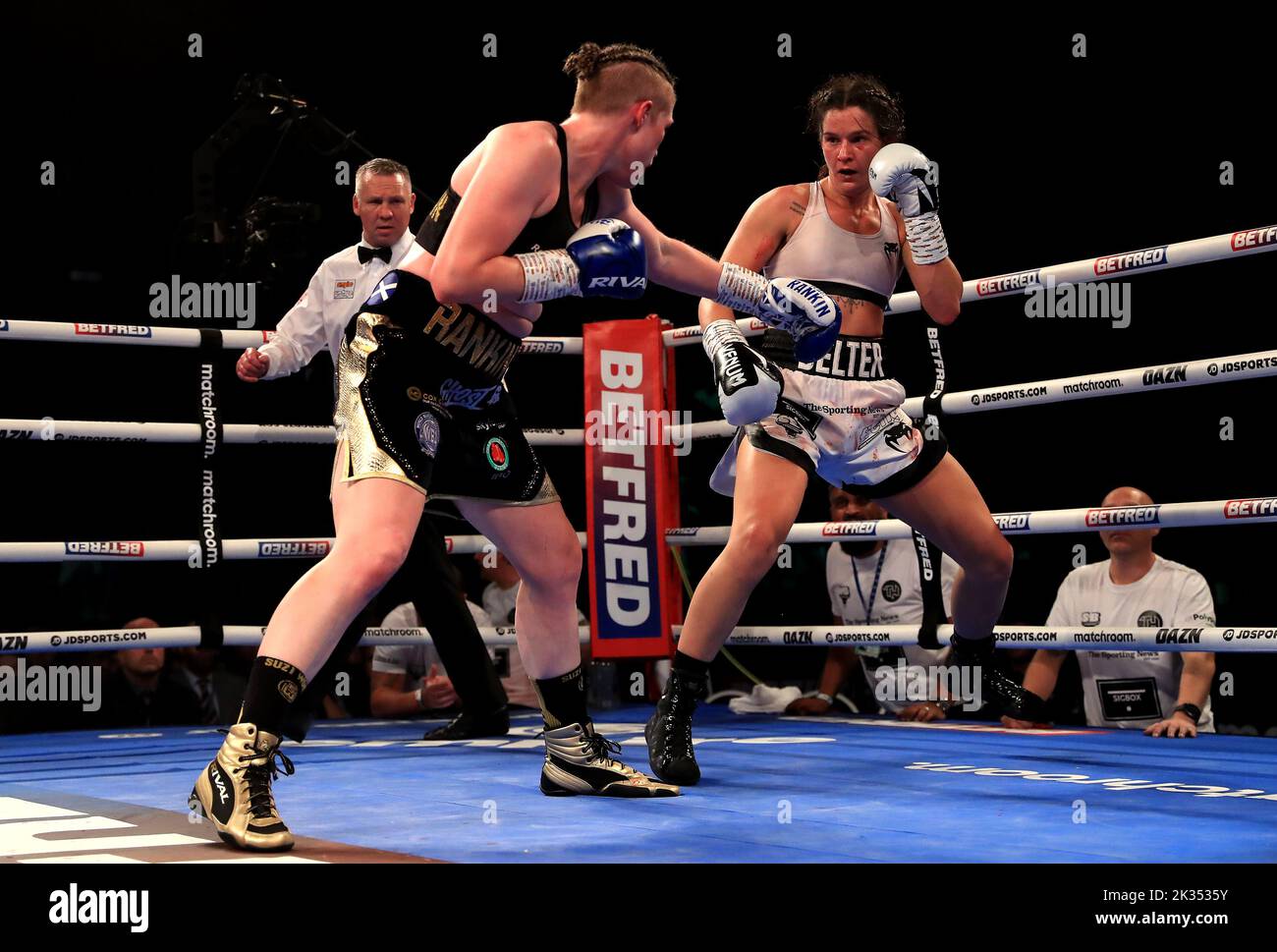 Terri Harper (right) in action against Hannah Rankin in the WBA and IBO World Super Welterweight ...