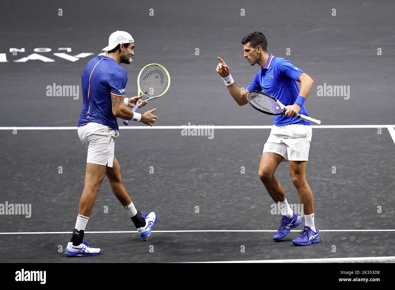 Matteo Berrettini and Novak Djokovic, (right) celebrate during their ...